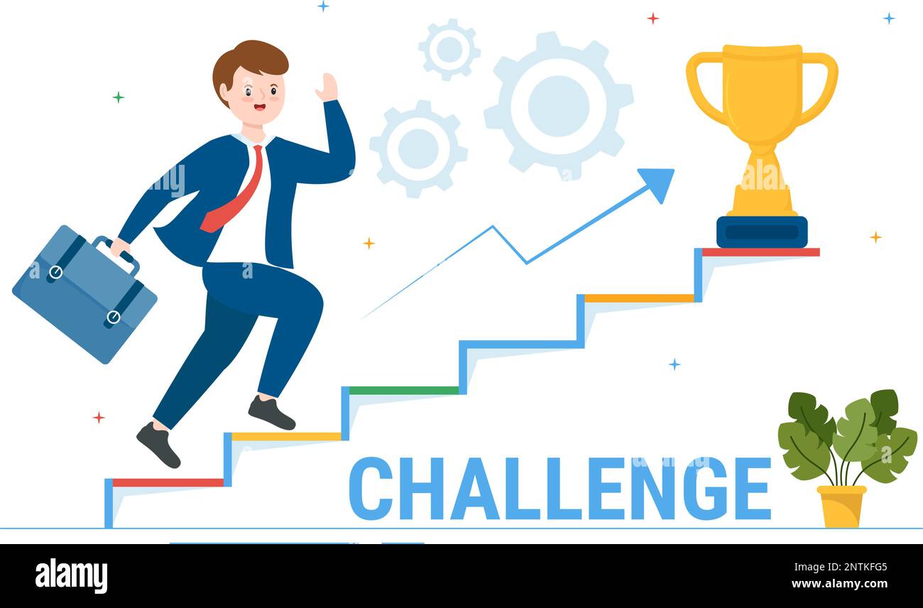 Challenge Illustration with Businessman Running to the Top and ...