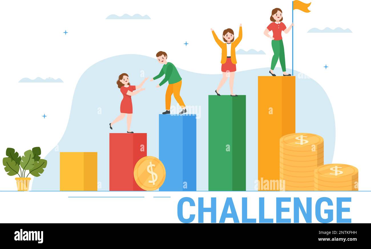 Challenge Illustration with Businessman Running to the Top and ...