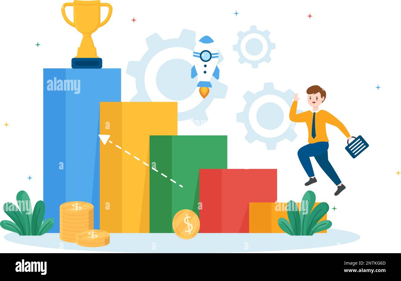 Challenge Illustration with Businessman Running to the Top and Overcoming Obstacle for Landing ...