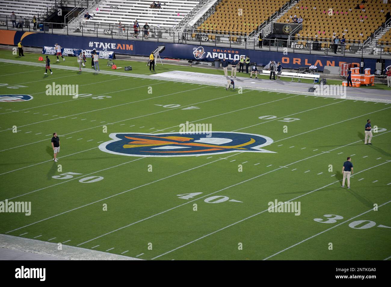 An Orlando Apollos logo is viewed at midfield before an AAF football ...