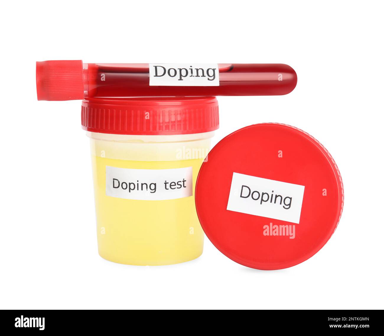 Containers with samples of blood and urine for doping control isolated ...