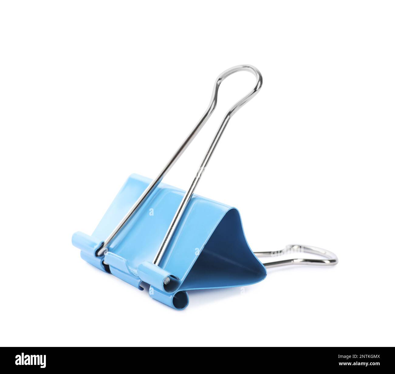 Light blue binder clip isolated on white. Stationery Stock Photo - Alamy