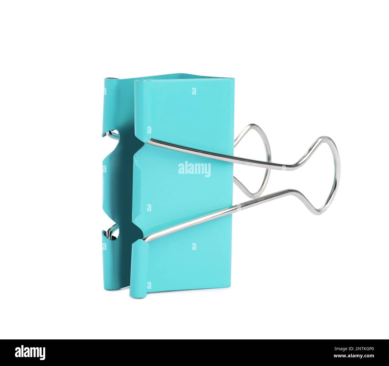 Turquoise binder clip isolated on white. Stationery Stock Photo - Alamy