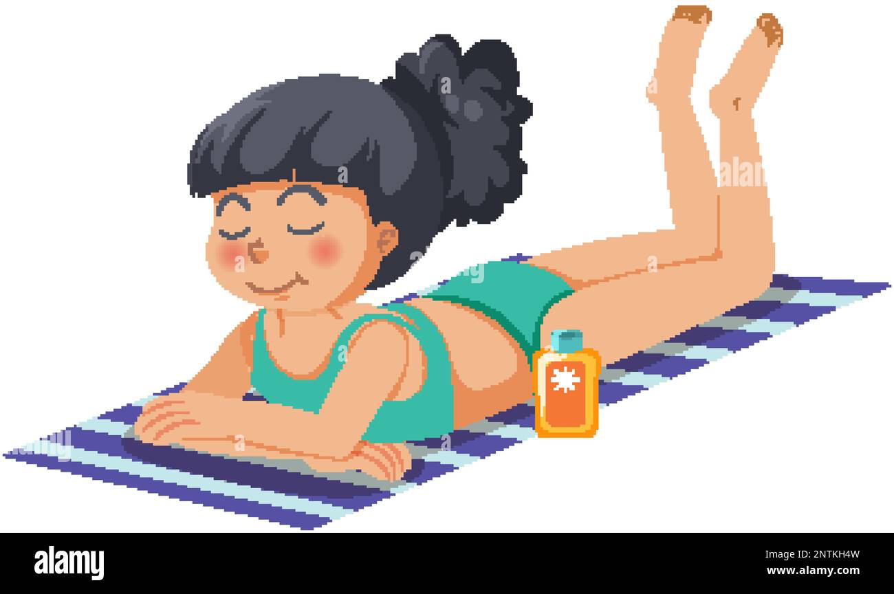 A Girl Sunbathing On The Beach Illustration Stock Vector Image And Art