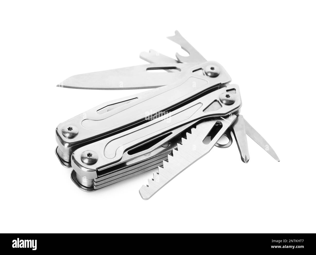 Compact portable metallic multitool isolated on white Stock Photo - Alamy