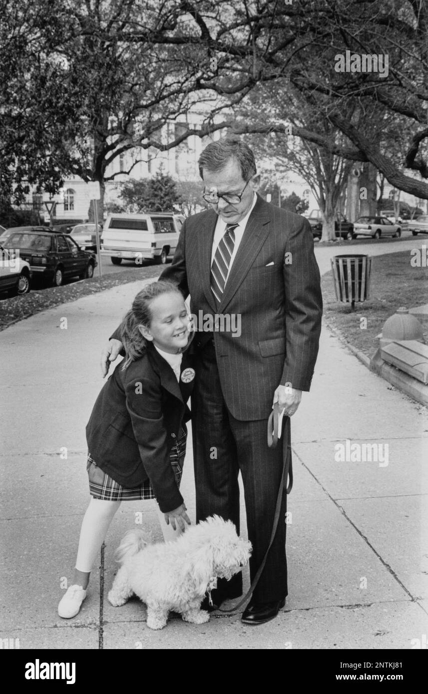 Sen. Ted Stevens, R-Alaska, with daughter Lily (age 8) and their dog ...