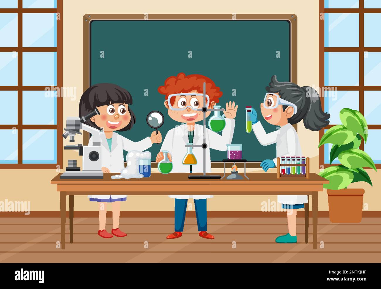 Student doing science experiment in laboratory illustration Stock ...