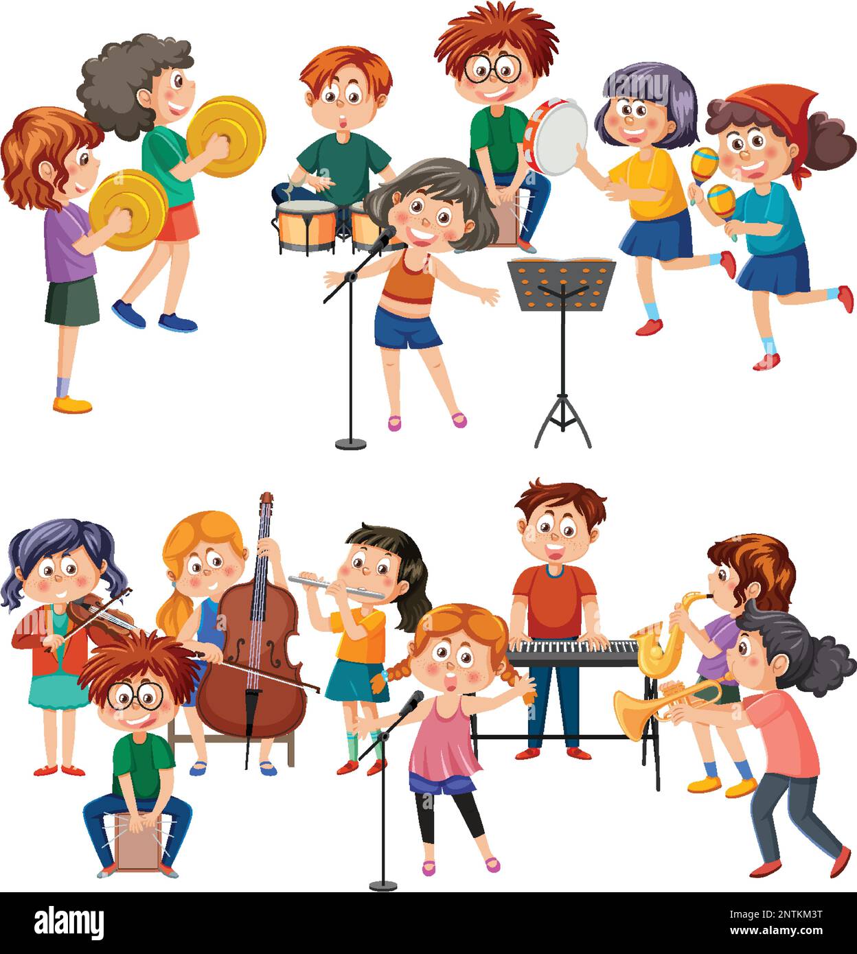 Set of cartoon kids character with music instruments illustration Stock ...