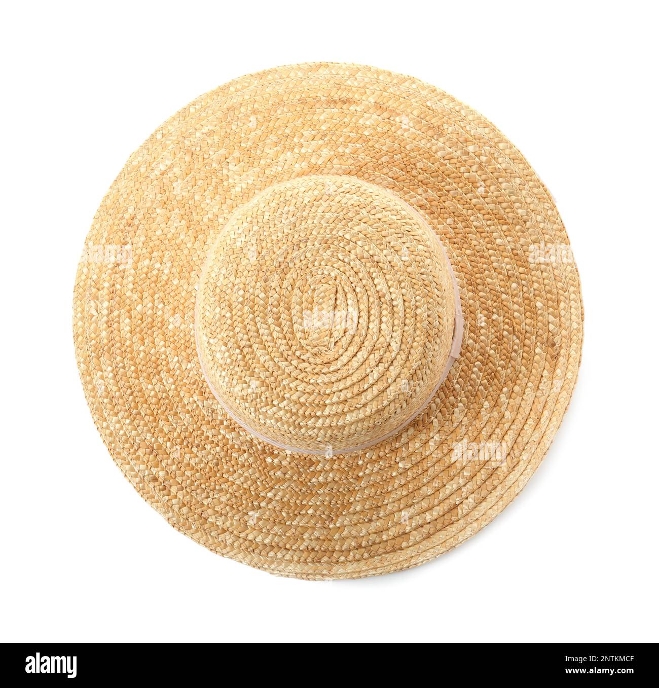 Stylish straw hat isolated on white, top view Stock Photo - Alamy