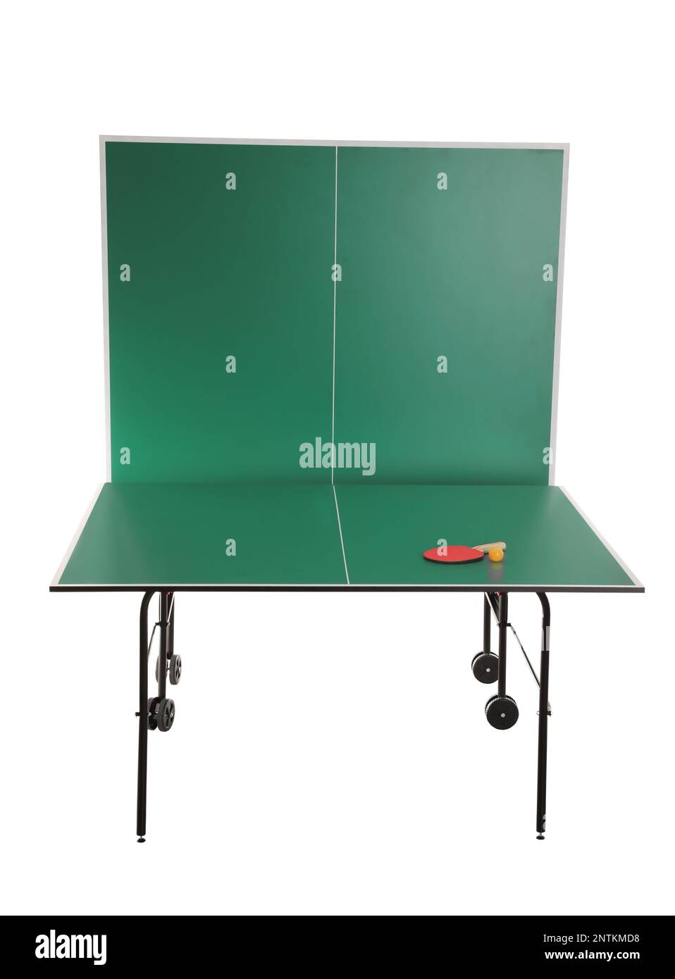 Green ping pong table with racket and ball isolated on white Stock ...