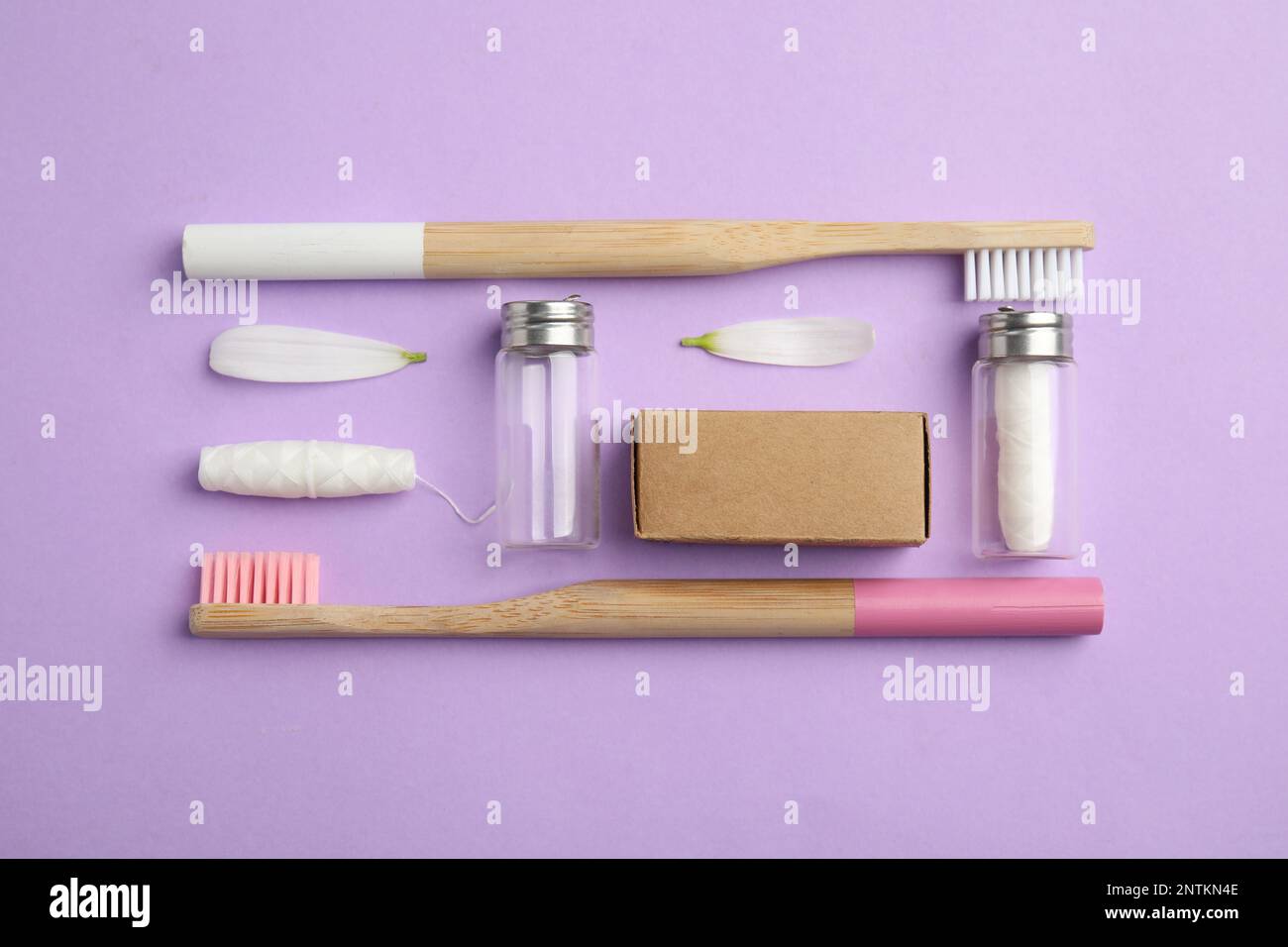 Flat lay composition with sustainable dental flosses and bamboo ...