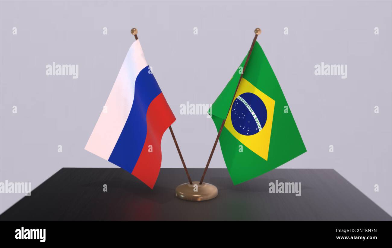 Brazil and Russia national flag, business meeting or diplomacy deal ...