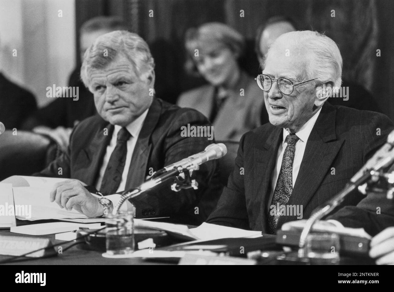 Sen Ted Kennedy, D-Mass., and Sen. Howard Metzenbaum, D-Ohio, sitting ...