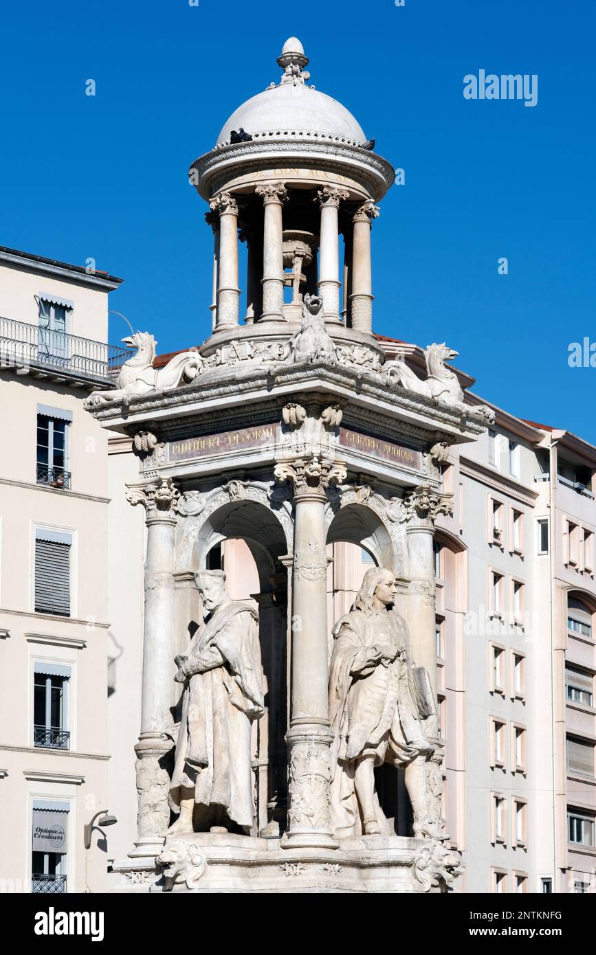 Vertical view of famous Jacobins Fountain in Lyon, France Stock Photo ...