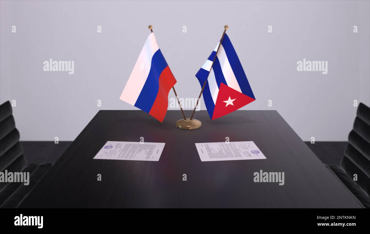 Cuba and Russia national flag, business meeting or diplomacy deal ...
