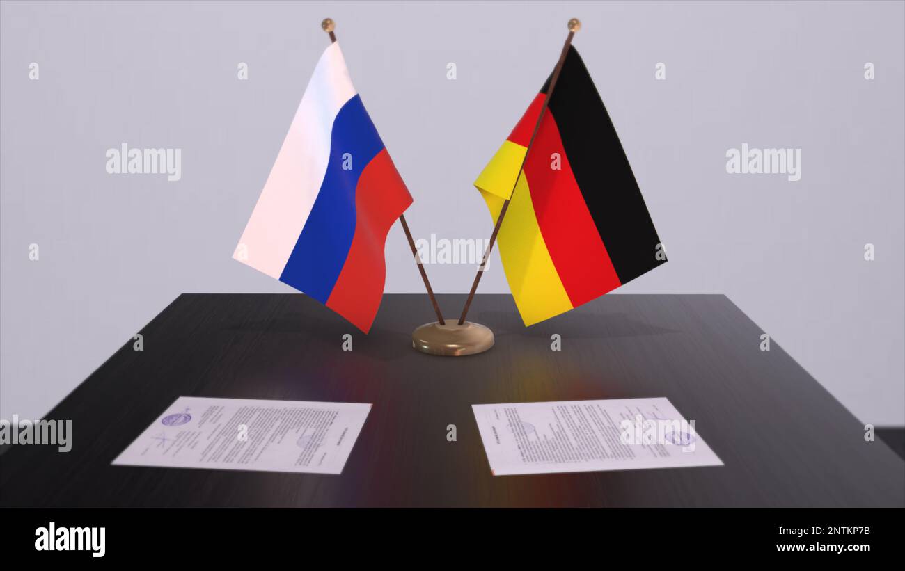 Germany and Russia national flag, business meeting or diplomacy deal ...