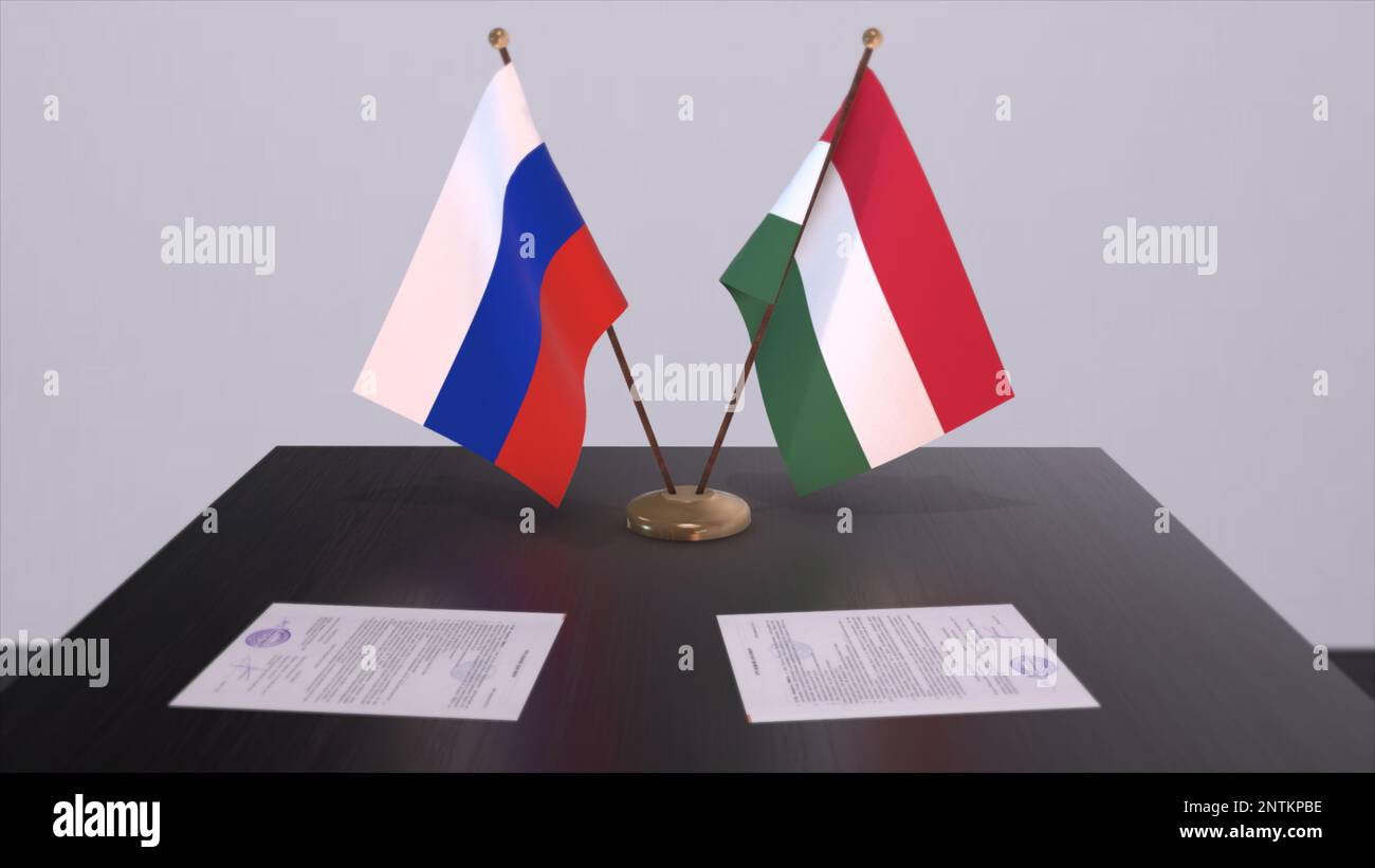 Hungary and Russia national flag, business meeting or diplomacy deal ...