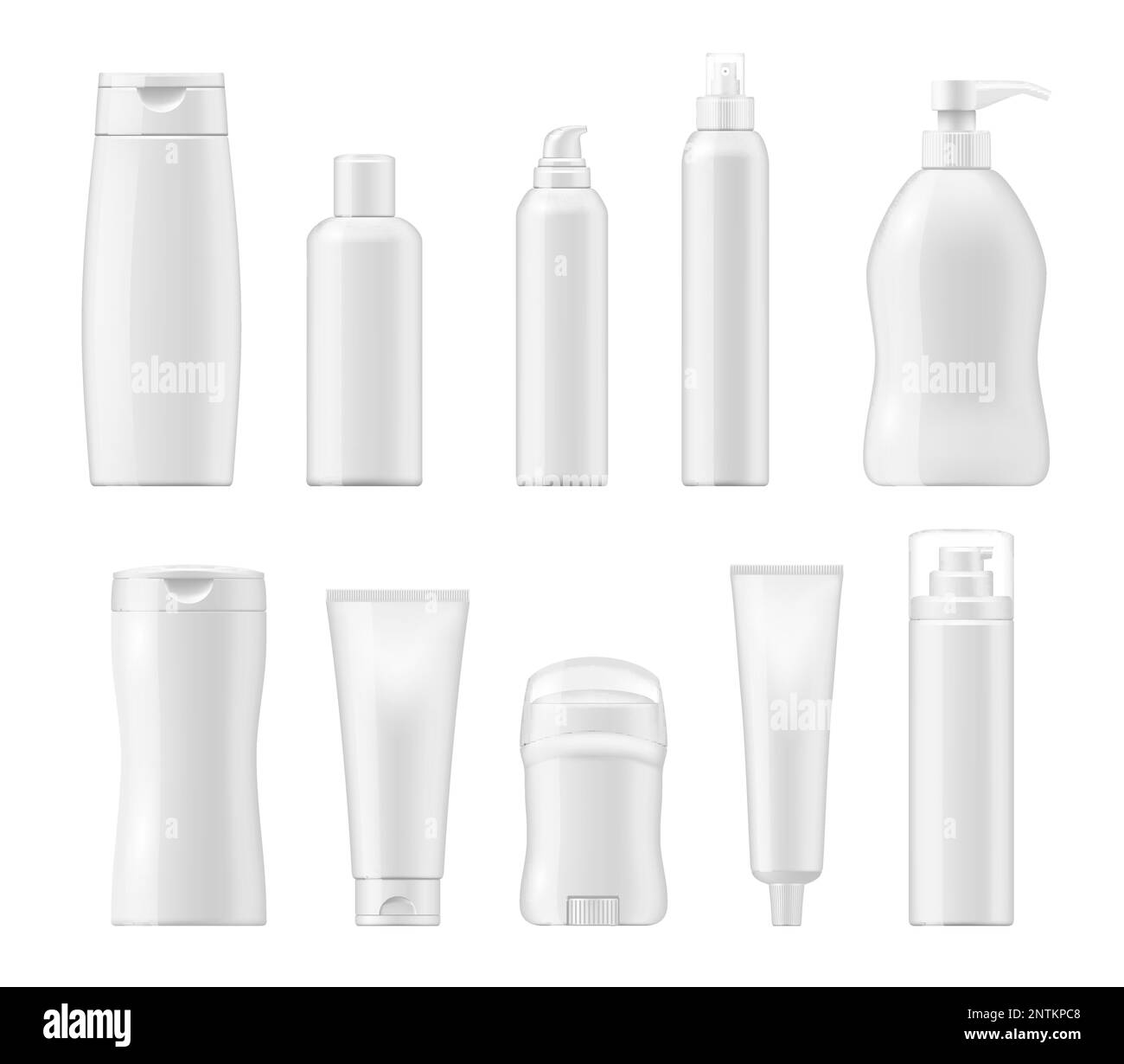 Cosmetics package mockup, realistic 3d vector cream tube and spray ...
