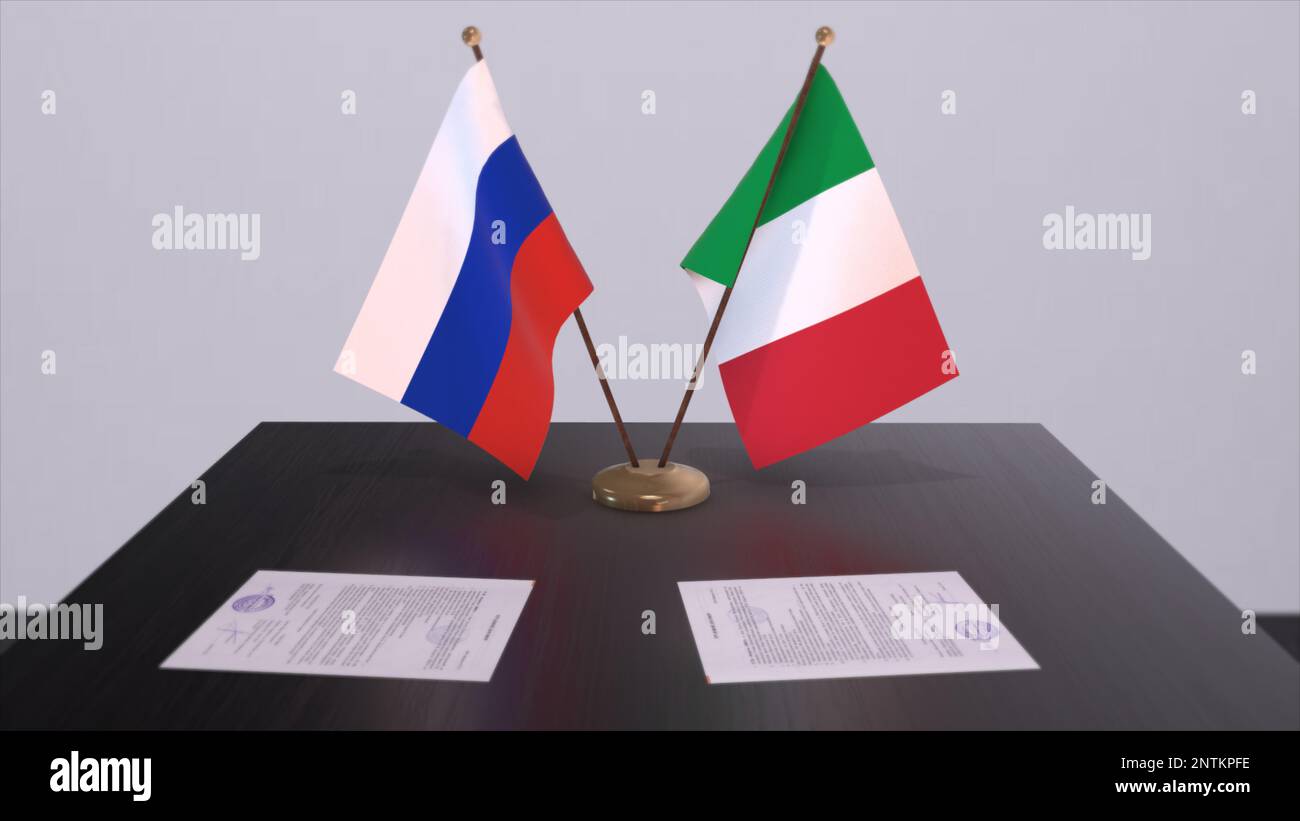 Italy and Russia national flag, business meeting or diplomacy deal ...