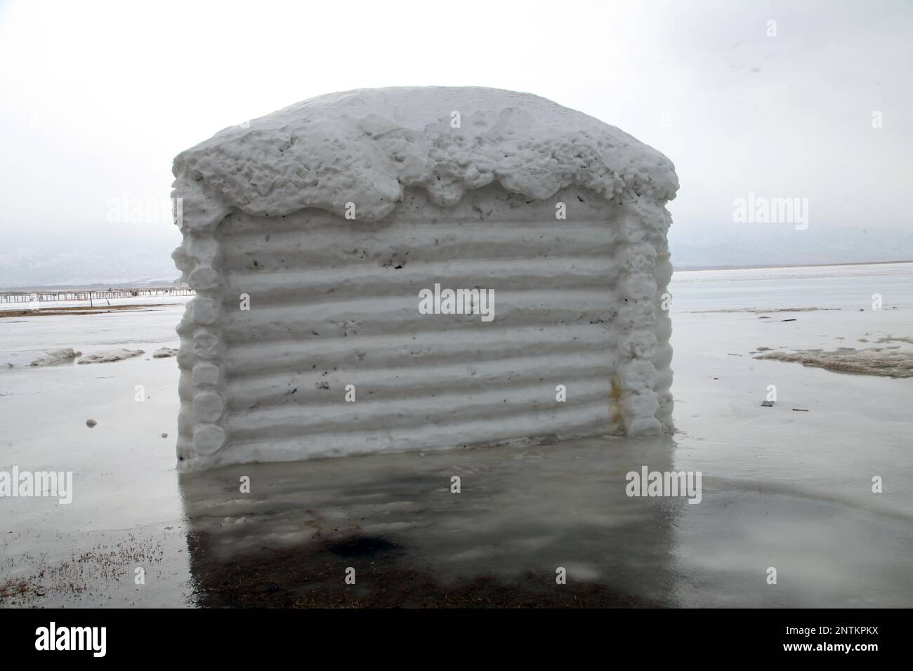 Snow houses melt and sink into water in the Gaojia Lake scenic spot in ...