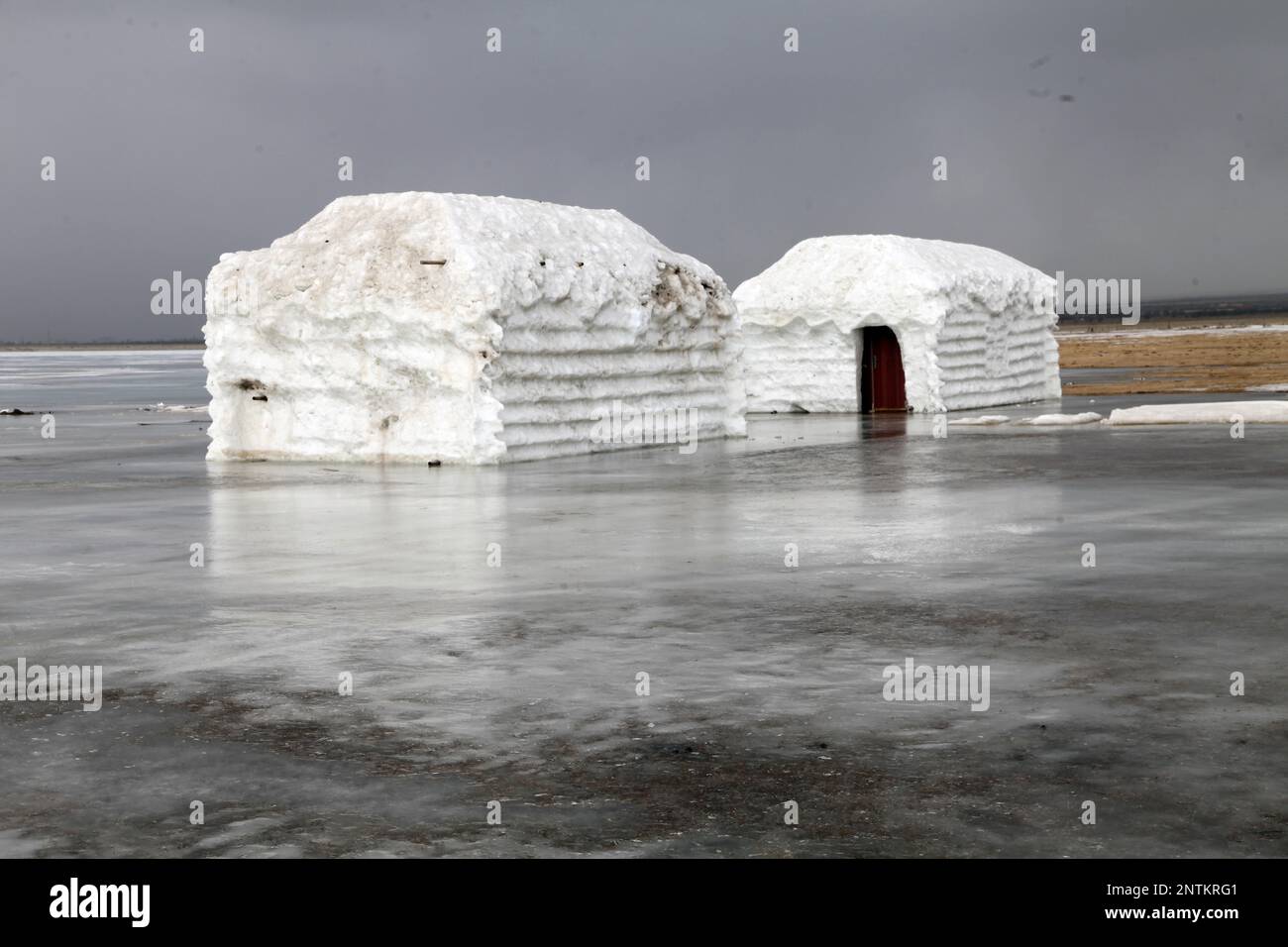 Snow houses melt and sink into water in the Gaojia Lake scenic spot in ...