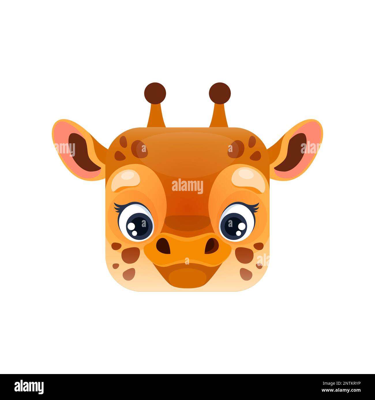 Cartoon giraffe kawaii square animal face, african baby giraffe, cute ...