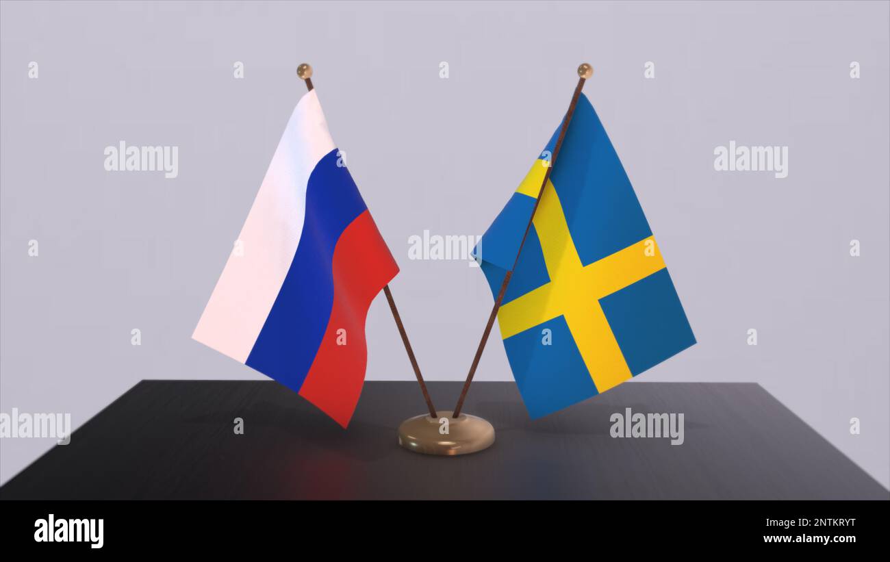 Sweden and Russia national flag, business meeting or diplomacy deal ...