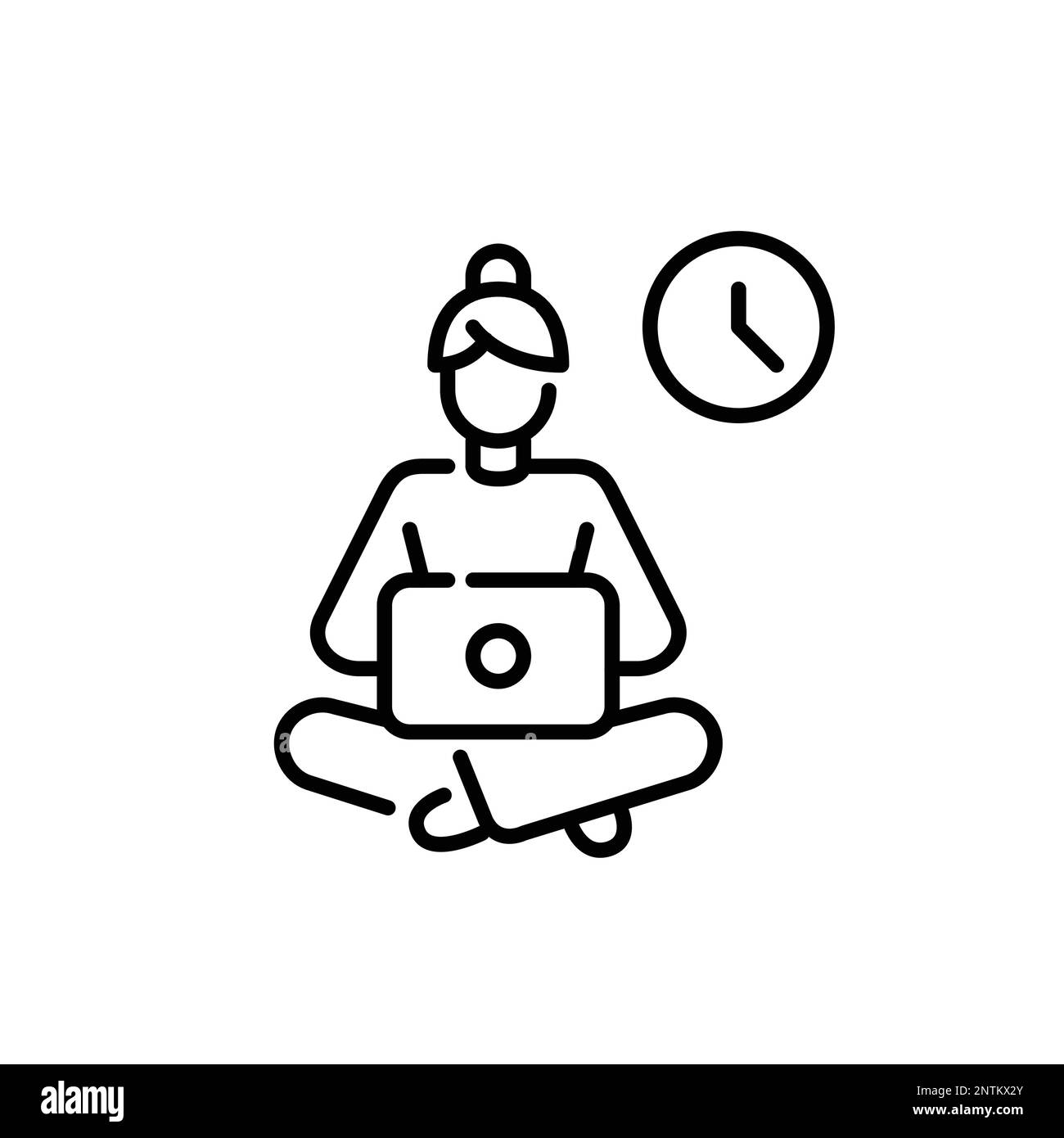 Woman working remotely at laptop hours schedule. Pixel perfect ...