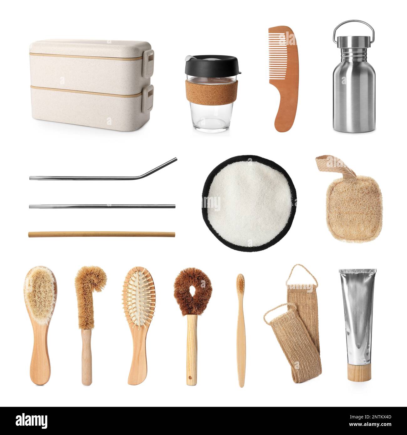 Set with different eco friendly stuff on white background. Conscious ...