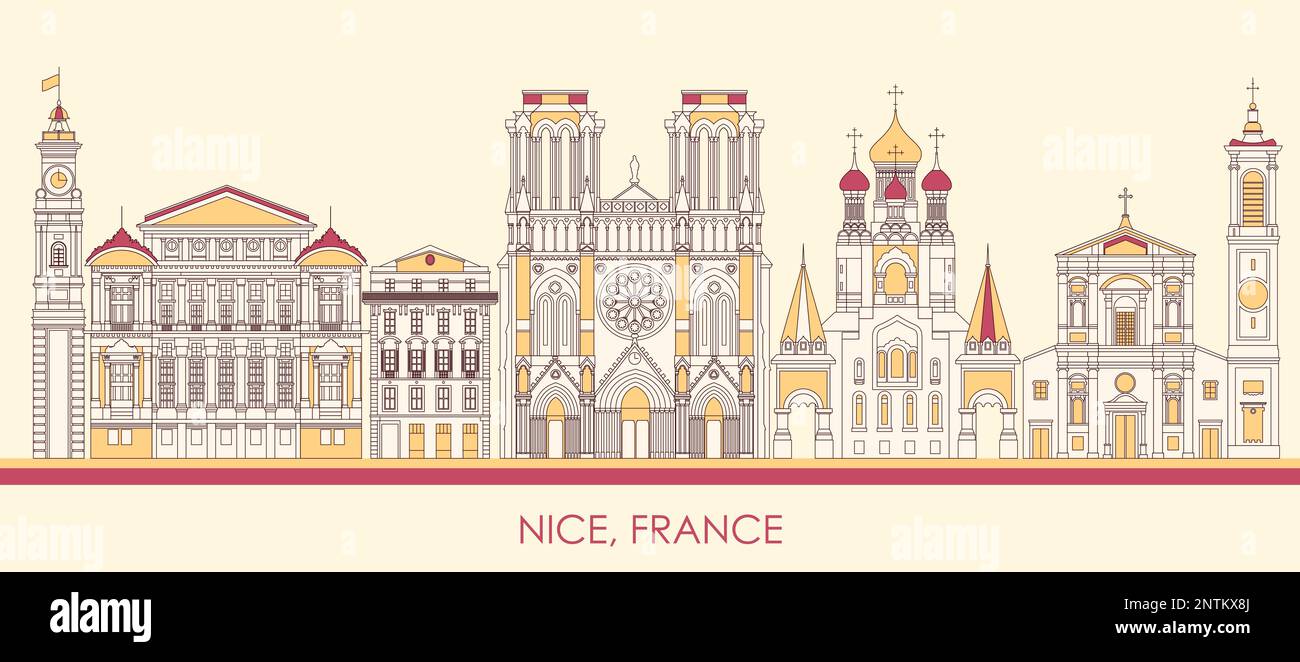 Cartoon Skyline panorama of City of Nice, France - vector illustration ...
