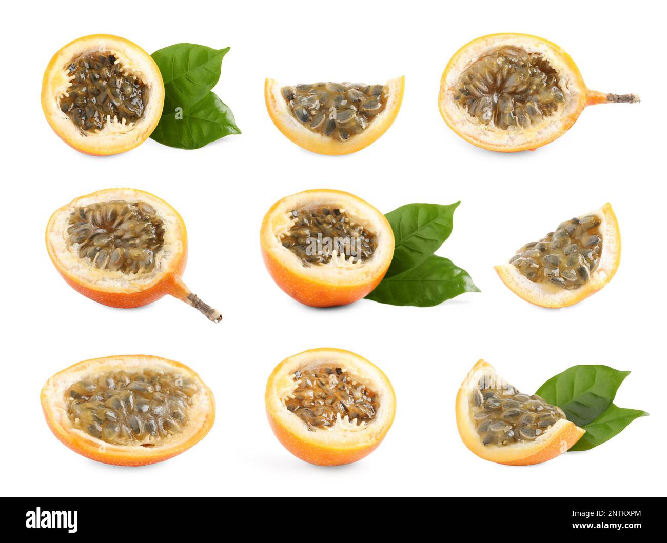 Set with delicious granadillas on white background Stock Photo - Alamy