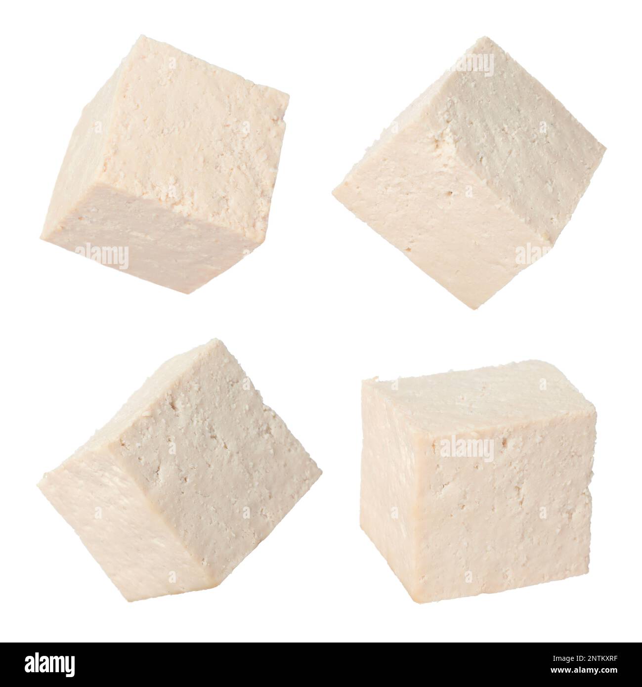 Set with tasty raw tofu on white background Stock Photo - Alamy