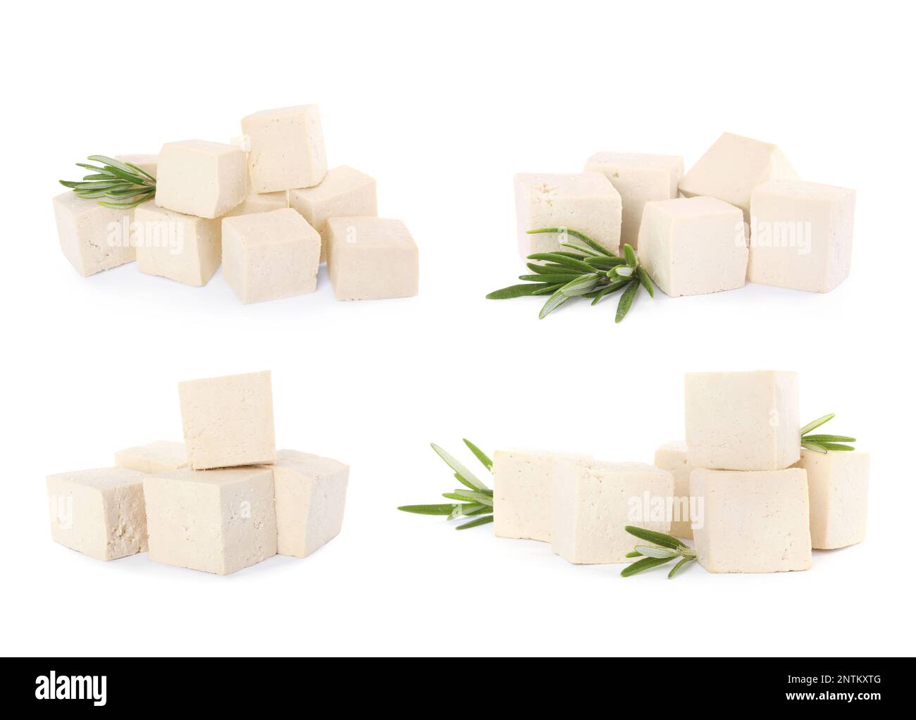 Set with tasty raw tofu on white background Stock Photo - Alamy