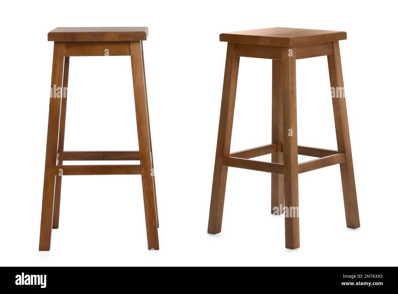 Stylish wooden bar stools on white background, collage Stock Photo - Alamy