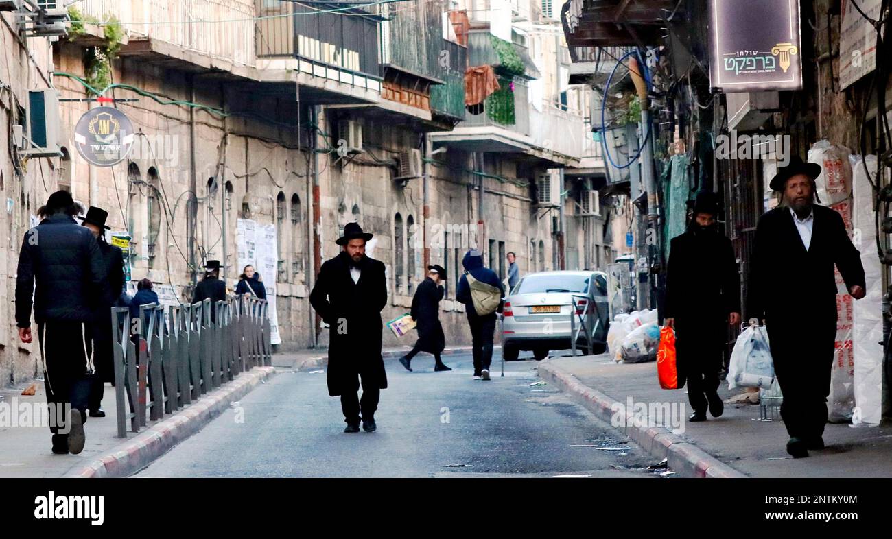 Haredi Judaism, ultra-Orthodox Judaism, men wearing a black suit and a ...