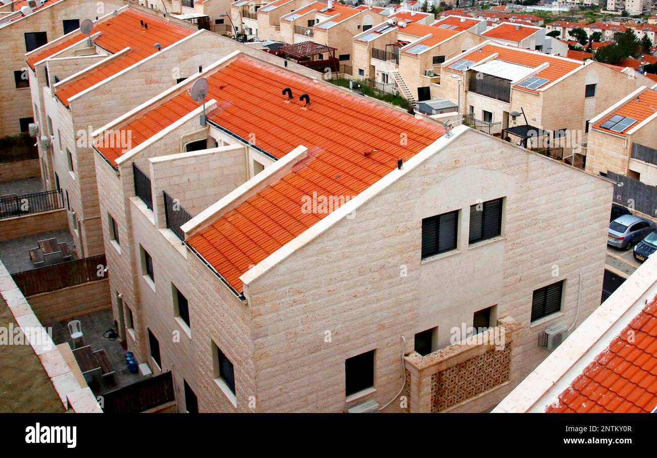 Houses in Ariel, Israeli settlement, are pictured on March 25, 2019 in ...