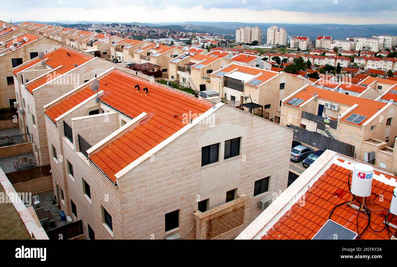 Houses in Ariel, Israeli settlement, are pictured on March 25, 2019 in ...