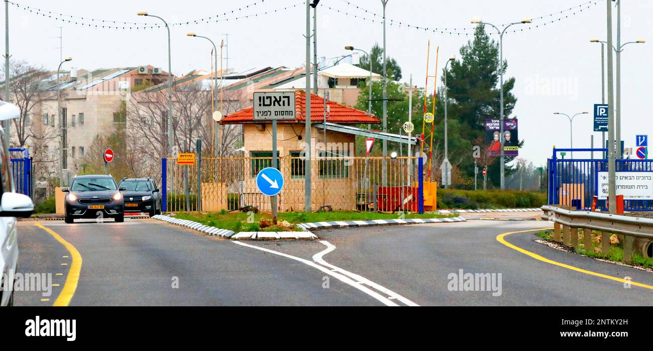 A checkpoint at the gate of Ariel, Israeli settlement, is pictured on ...