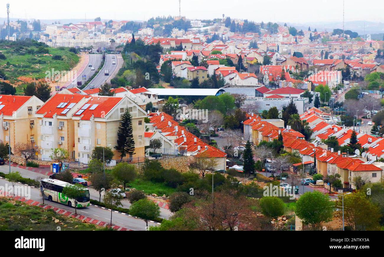Houses in Ariel, Israeli settlement, are pictured on March 25, 2019 in ...