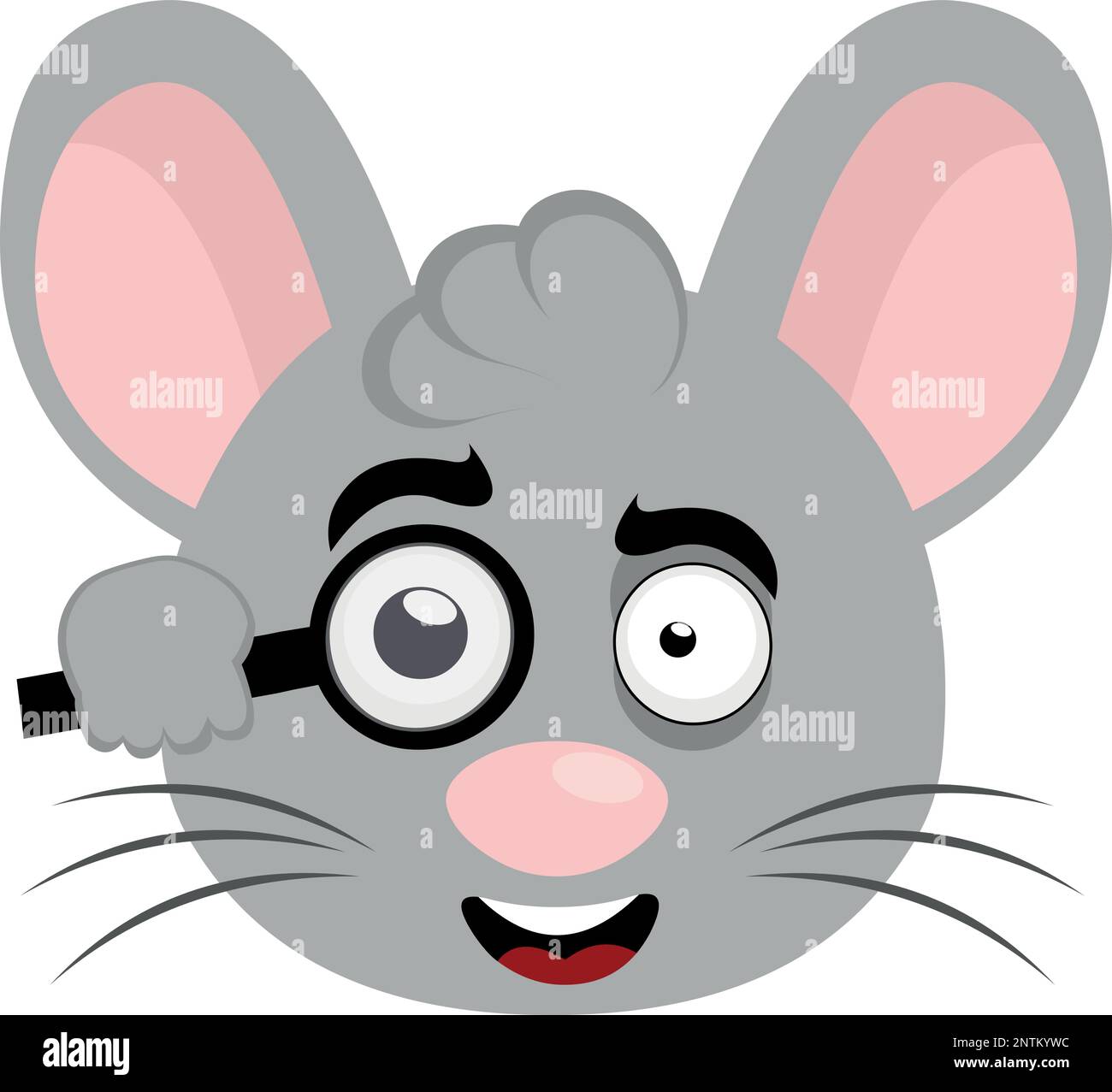vector illustration face of a cartoon mouse observing with a magnifying ...