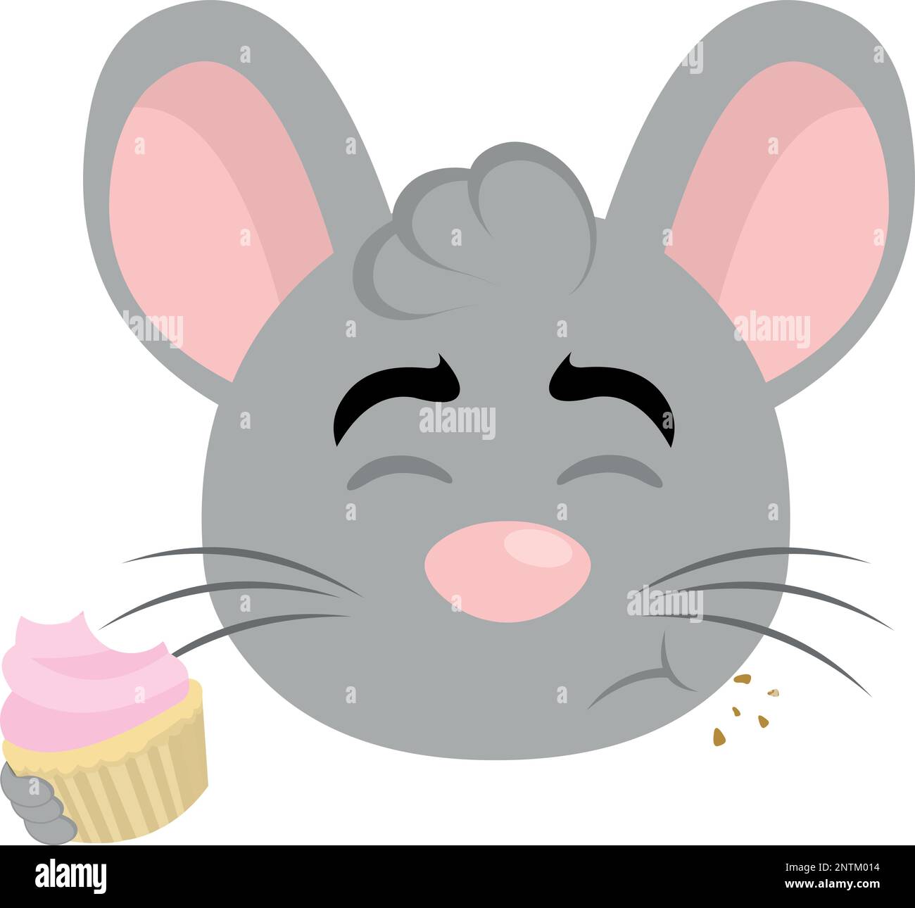vector illustration face of a cartoon mouse eating a cupcake or muffin ...