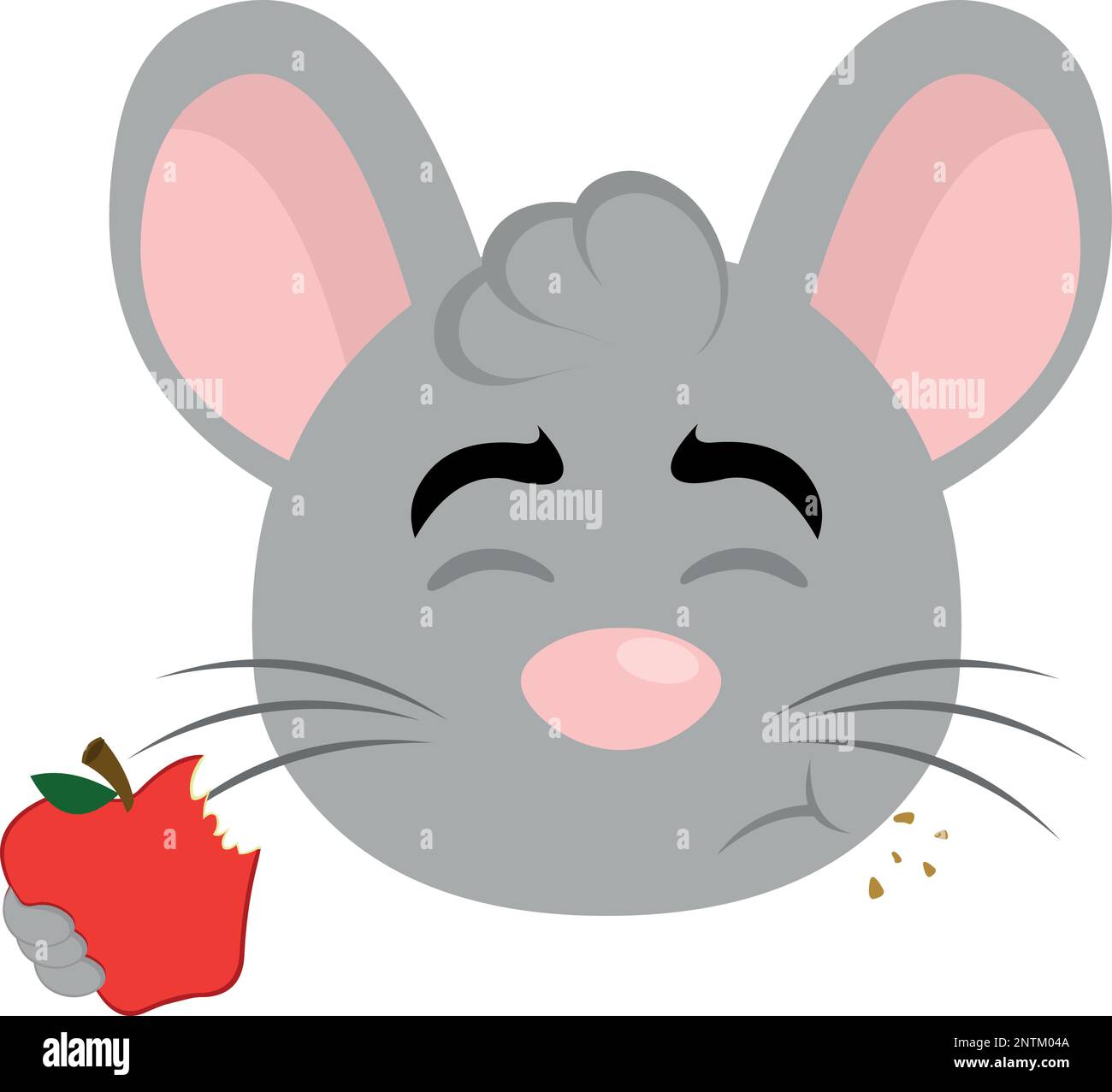 vector illustration face of a cartoon mouse eating a red apple Stock ...