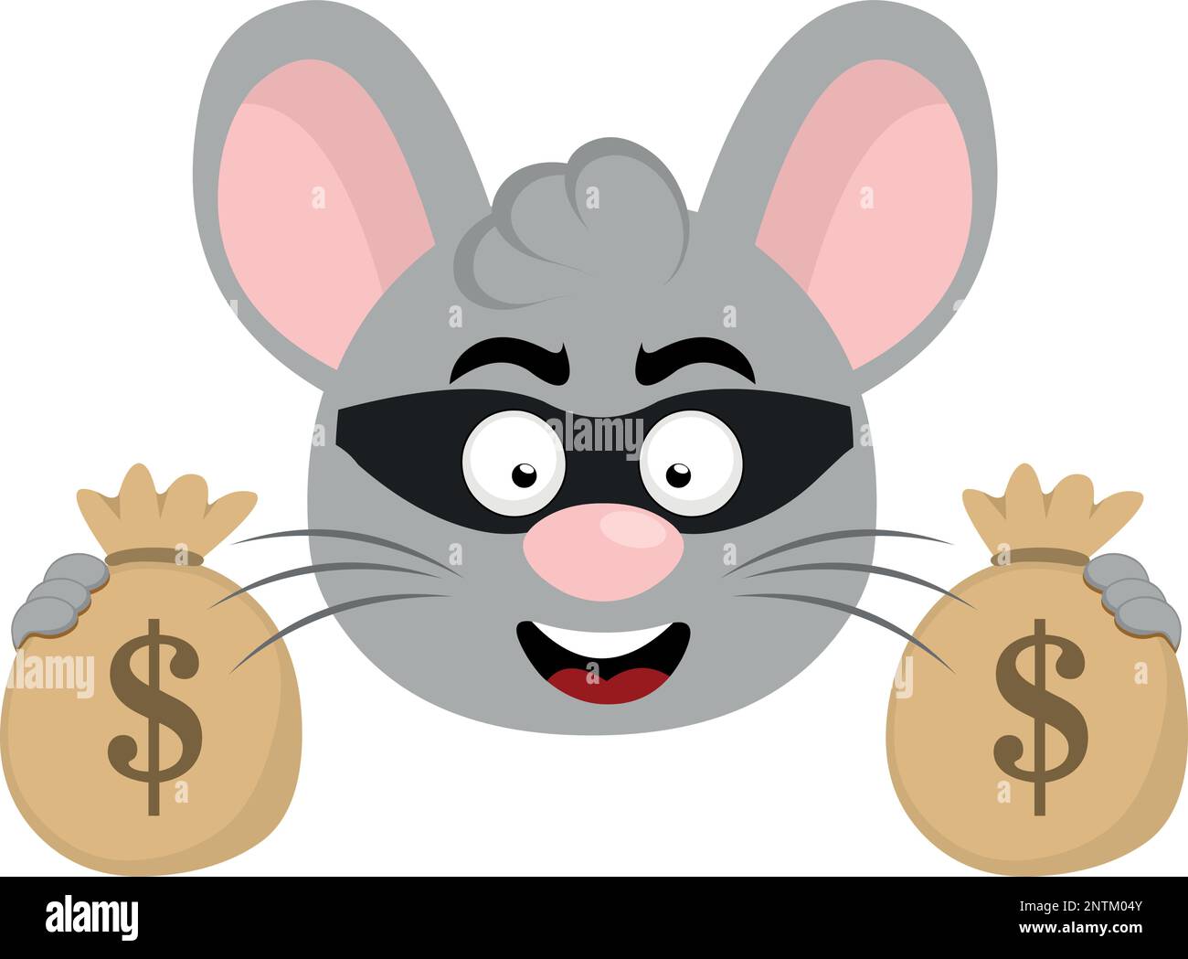 vector illustration face of a thief mouse, with mask and bags of money ...