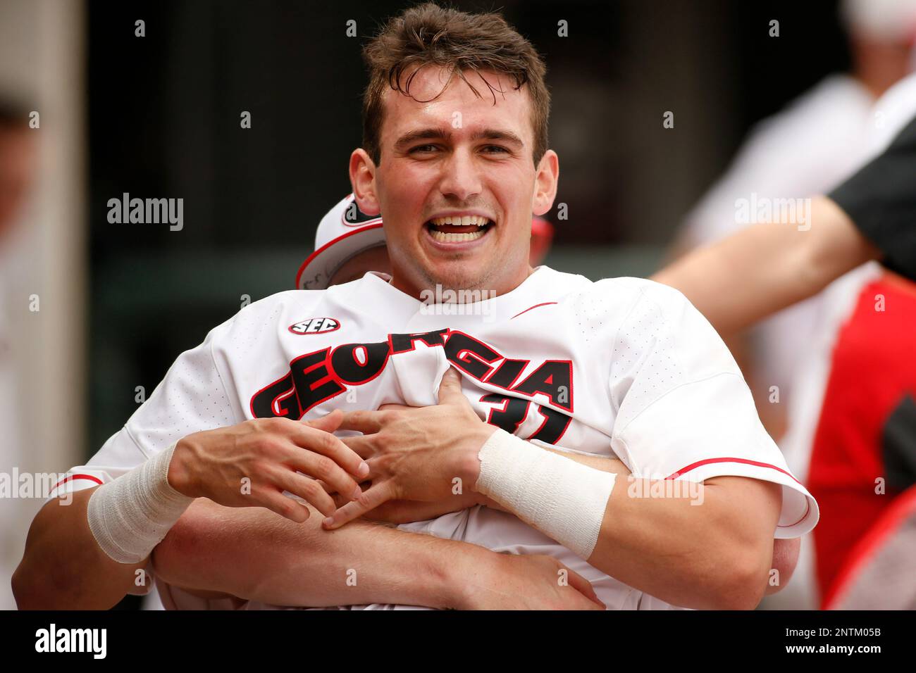 Georgia's Riley King (31) celebrates with teammates after hitting a ...