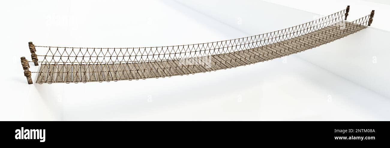 Rope bridge connecting two opposite sides. 3D illustration Stock Photo ...