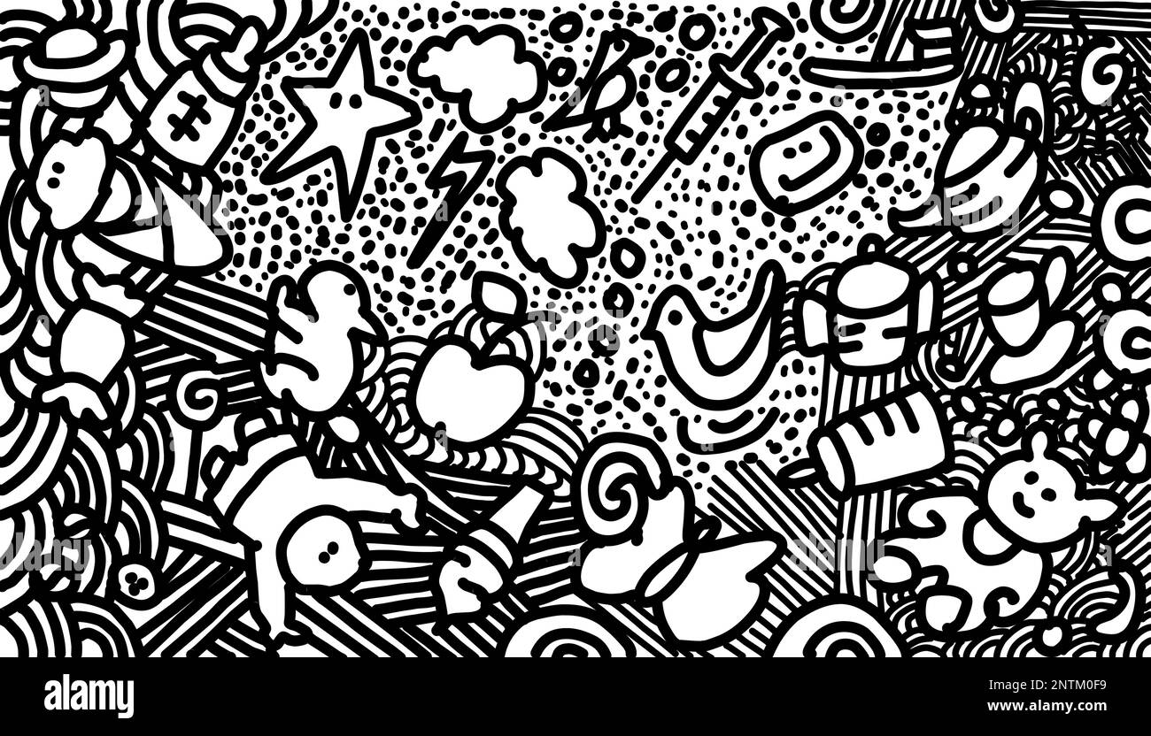 Black and white doodle background illustration. Perfect for website ...