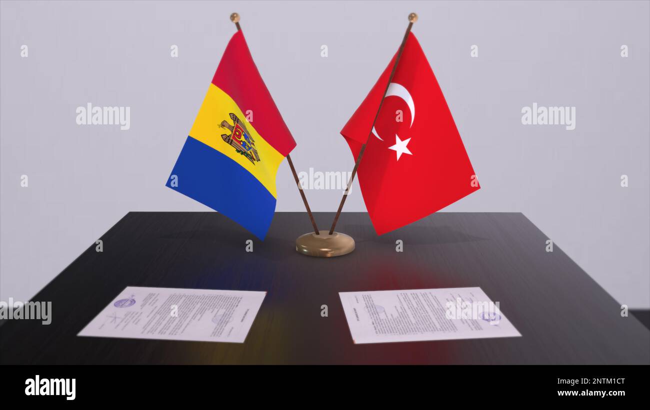 Moldova and Turkey flags at politics meeting. Business deal 3D ...