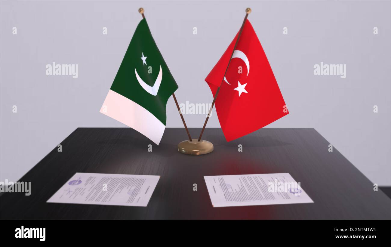 Pakistan and Turkey flags at politics meeting. Business deal 3D ...
