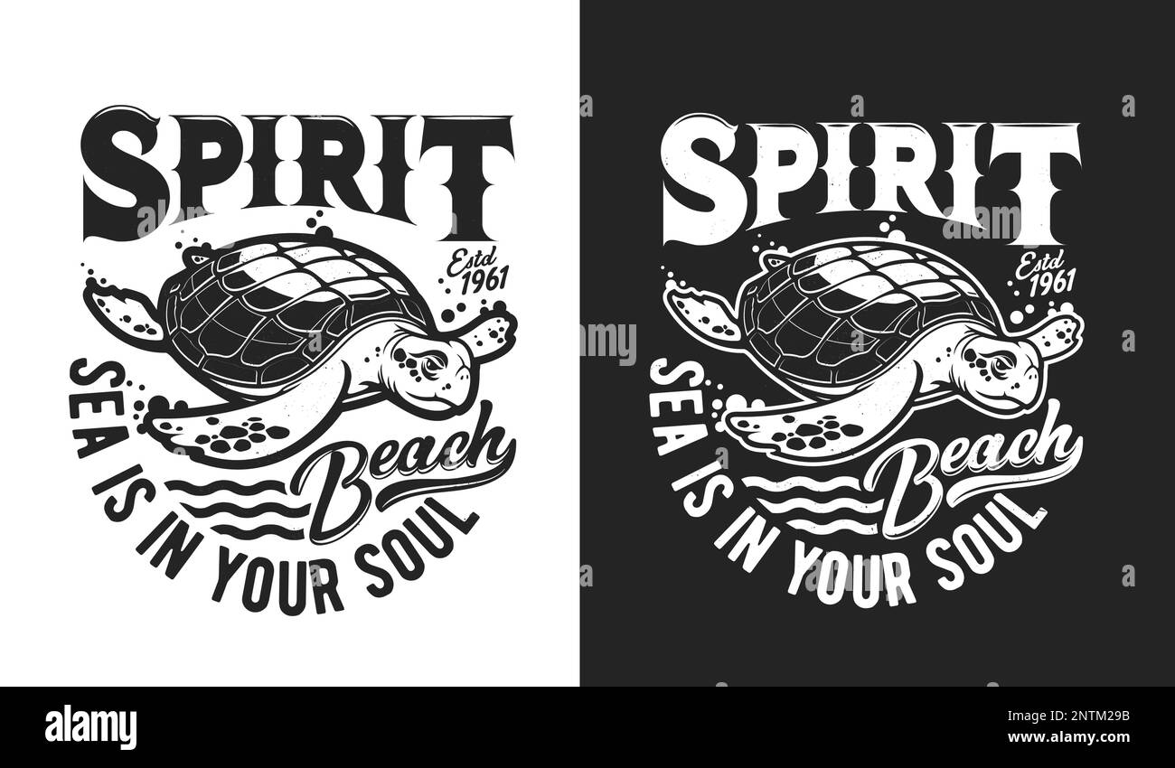 Sea turtle mascot. Diving sport club t-shirt print. Surfing, swimming ...