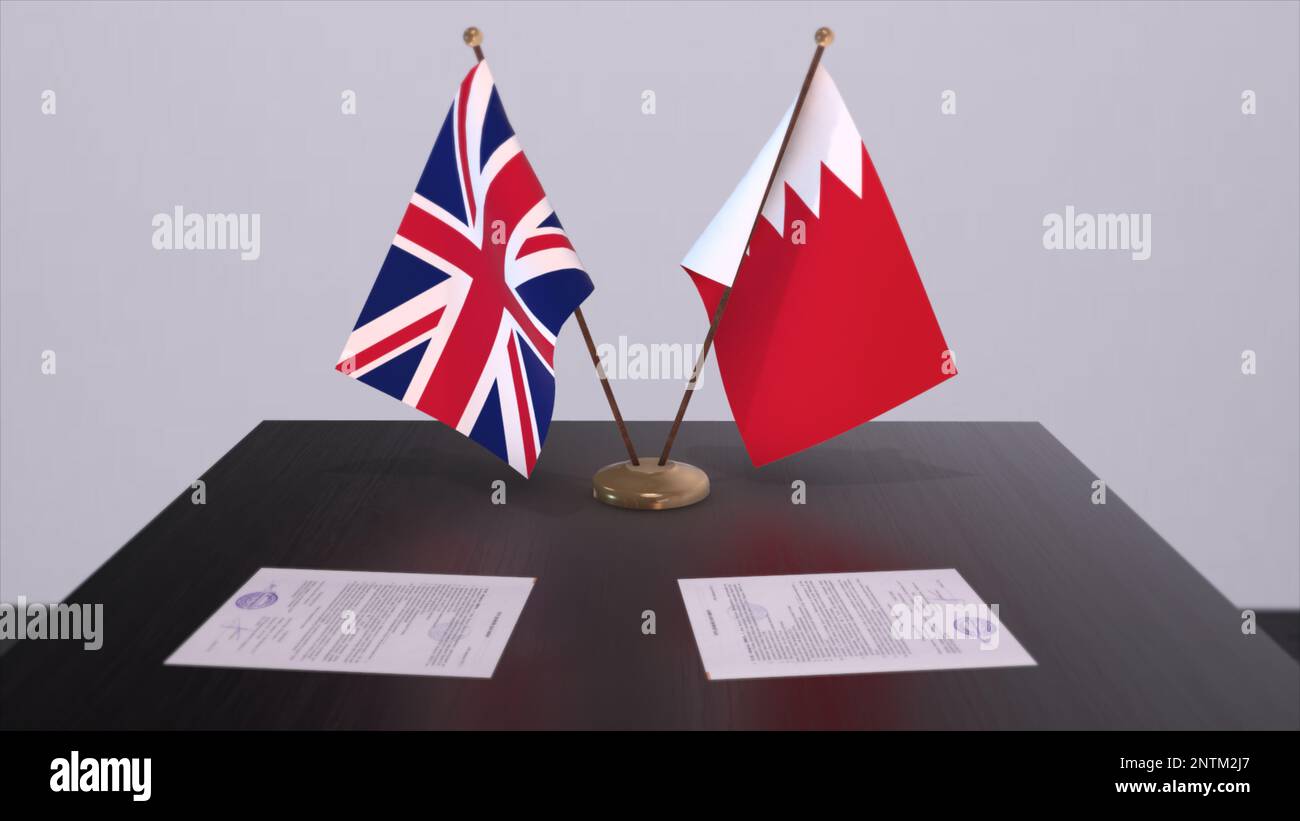 Bahrain and UK flag. Politics concept, partner deal beetween countries ...